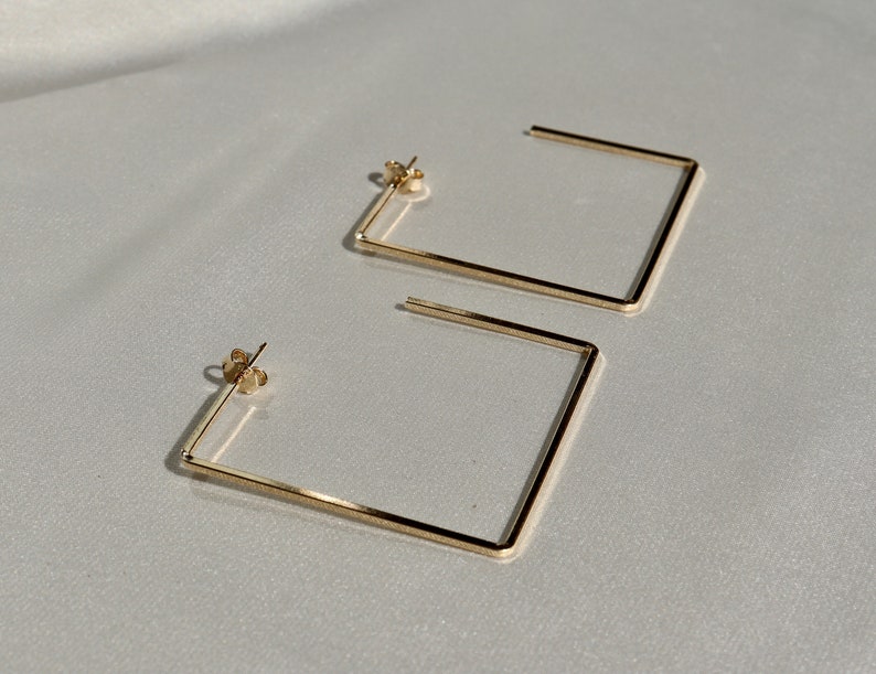 Gold Big Square Hoop Earrings Open Square Hoops | Etsy