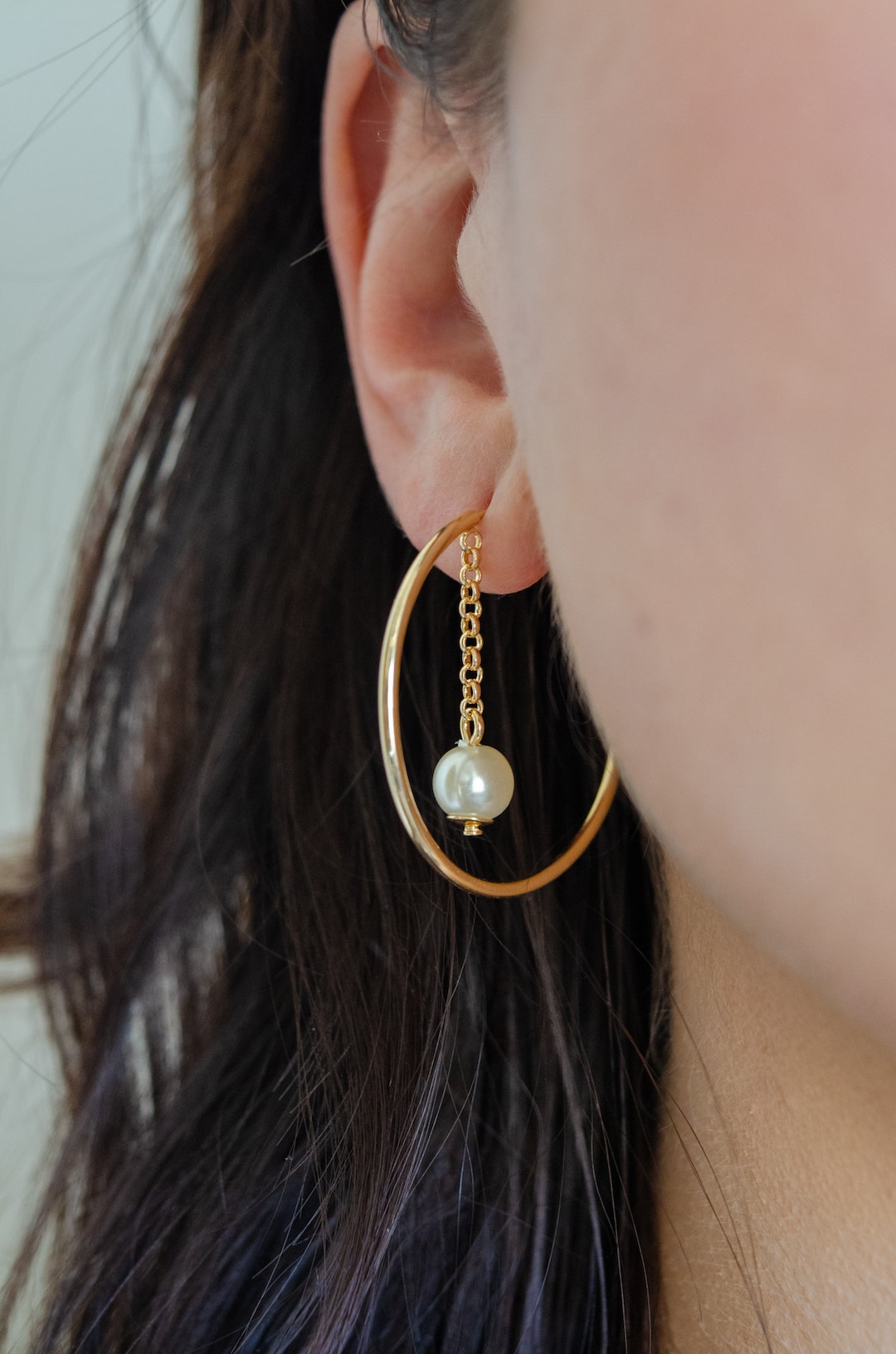 Gold Pearl Hoops, Pearl Earrings, 18K Gold Pearl Jewelry, Dainty Hoop ...