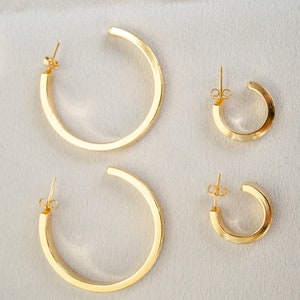 18K Gold Filled Large Open Hoops, Wide Gold Hoop Earring, Gold Hoop ...