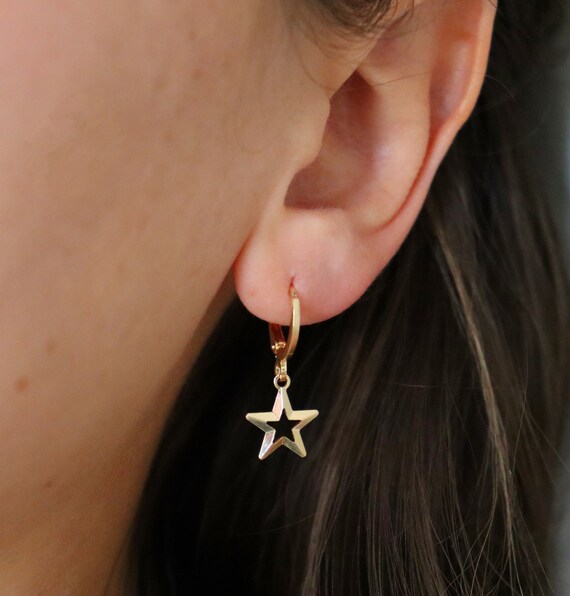 Gold Star Classic Huggies Starburst Huggie Earrings | Etsy