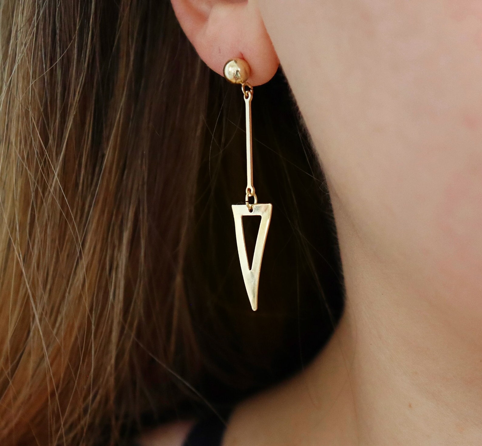 Slim Long Triangle Earrings | Triangle Dangle Earrings | Gold Filled ...