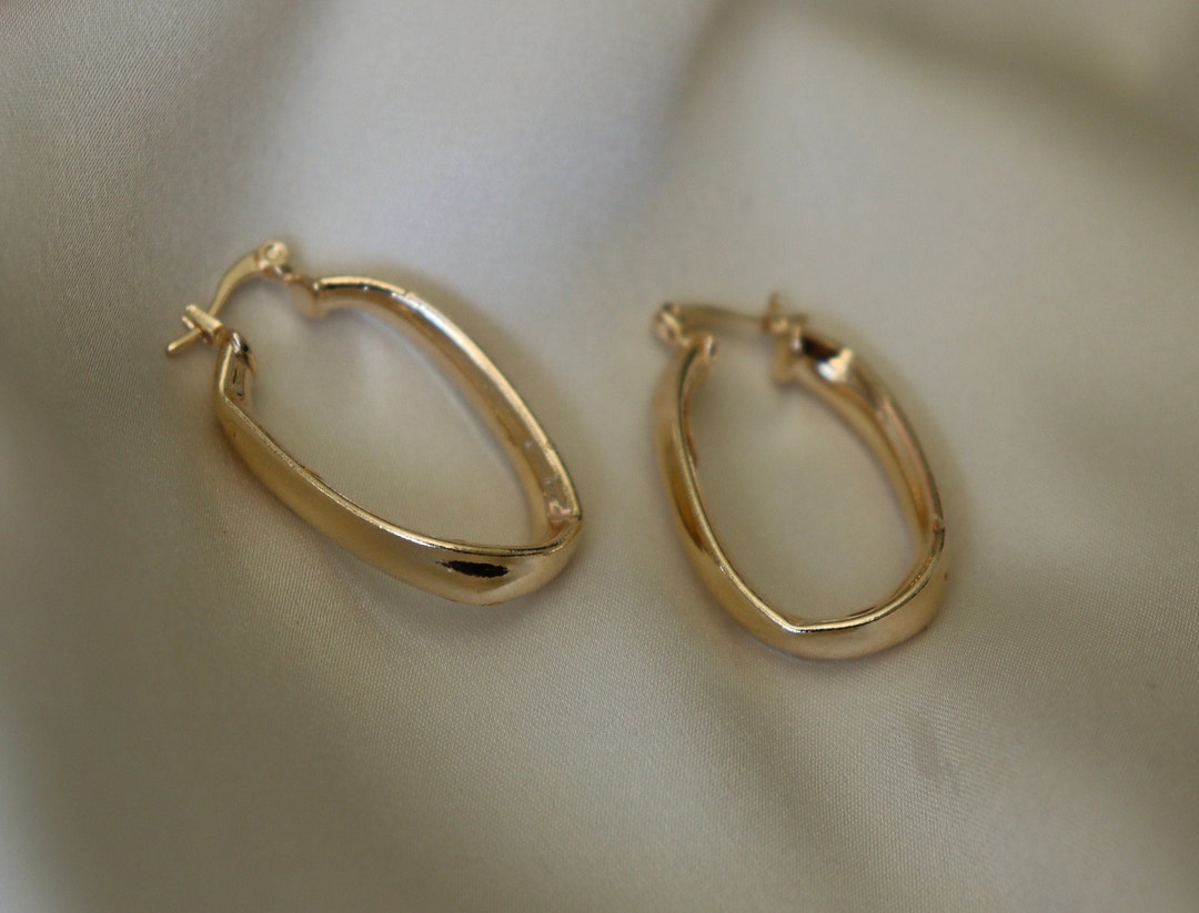 Gold Rectangle Twisted Hoops | Oval Hoop Earrings | 18 Gold Filled ...