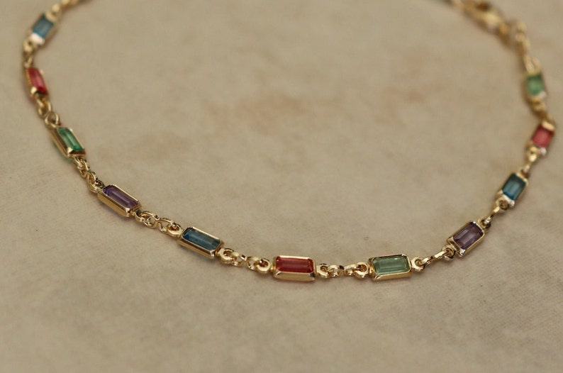 Multicolor Chain Necklace 18k Gold Filled Necklace Crystal - Etsy