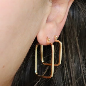Gold Square Hoop Earrings | Geometric Square Earring | Thin Square ...