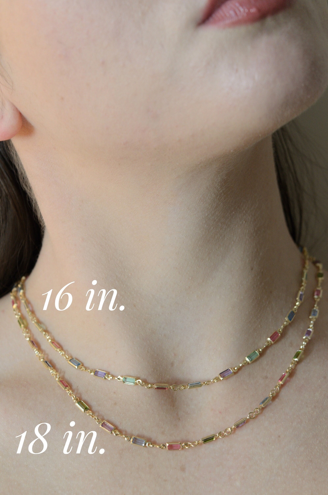 Multicolor Chain Necklace | 18k Gold Filled Necklace | Crystal Necklace ...