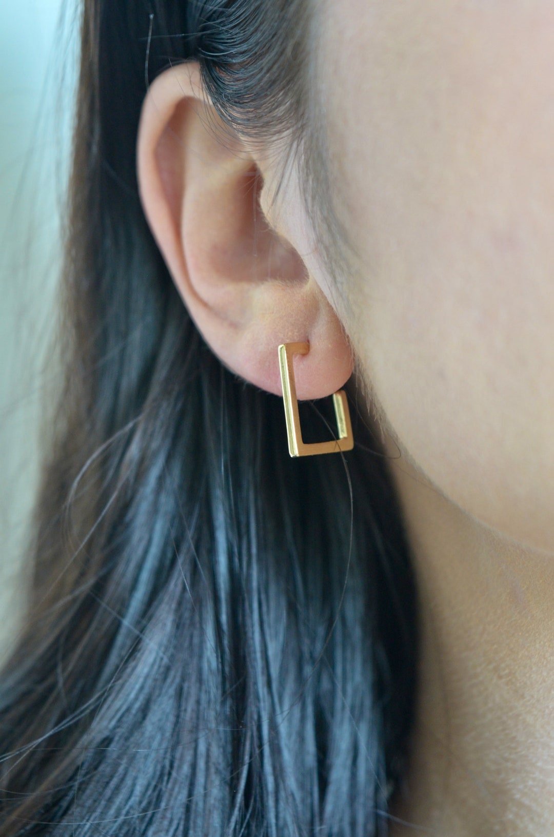 Gold Opened Square Hoop Earrings, Geometric Square Earrings, Thin 18k ...