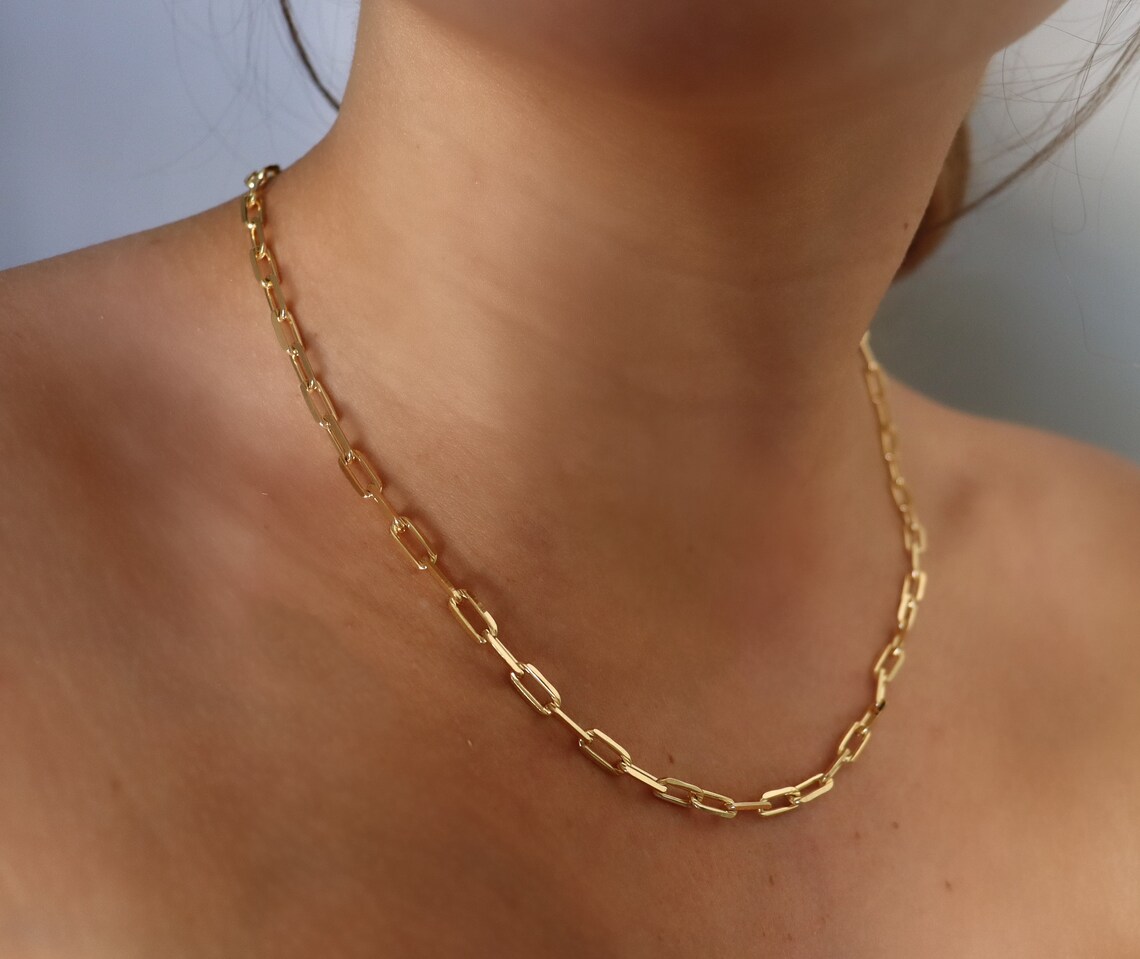 Gold Link Chain Necklace Rectangle Chain Link Necklace - Etsy
