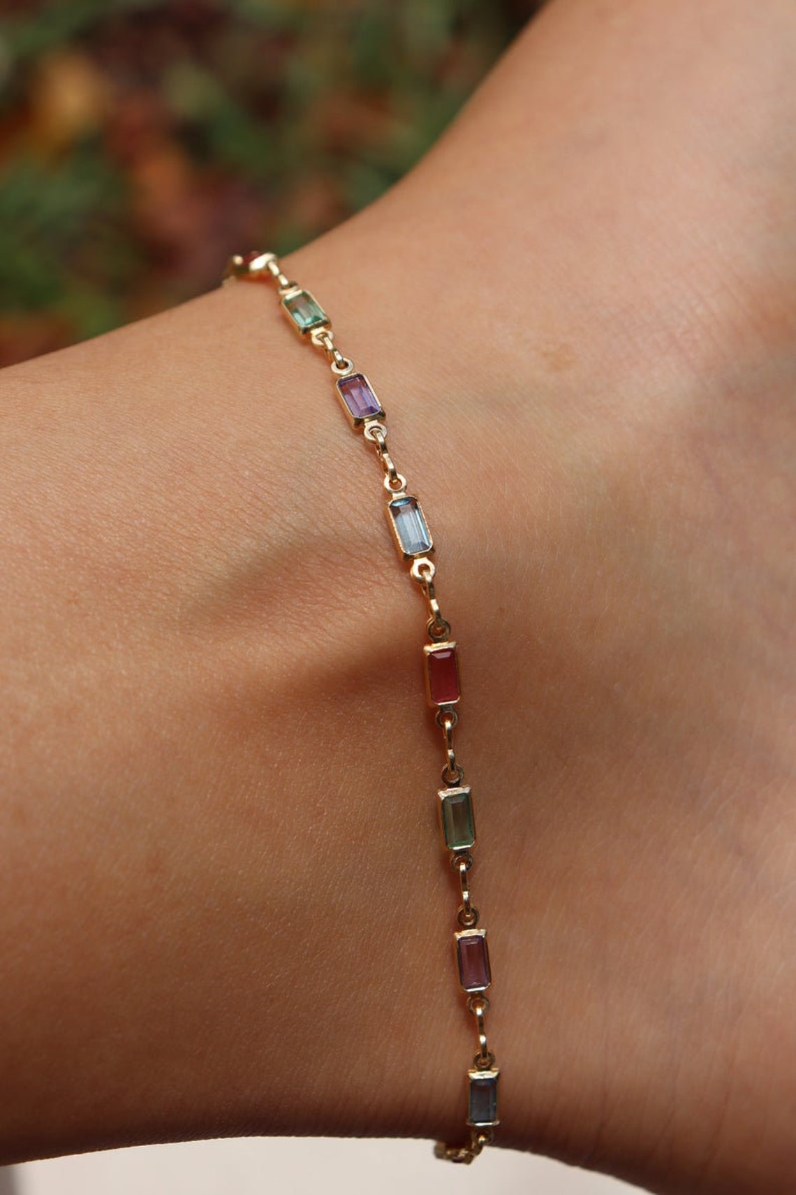 Multicolor Chain Necklace 18k Gold Filled Necklace Crystal | Etsy