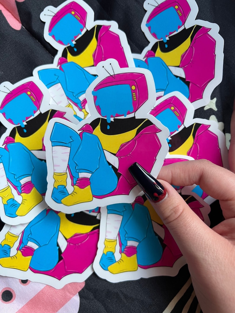 TV Head OC Sticker Design Neon Primary Colors Liquid Drip - Etsy