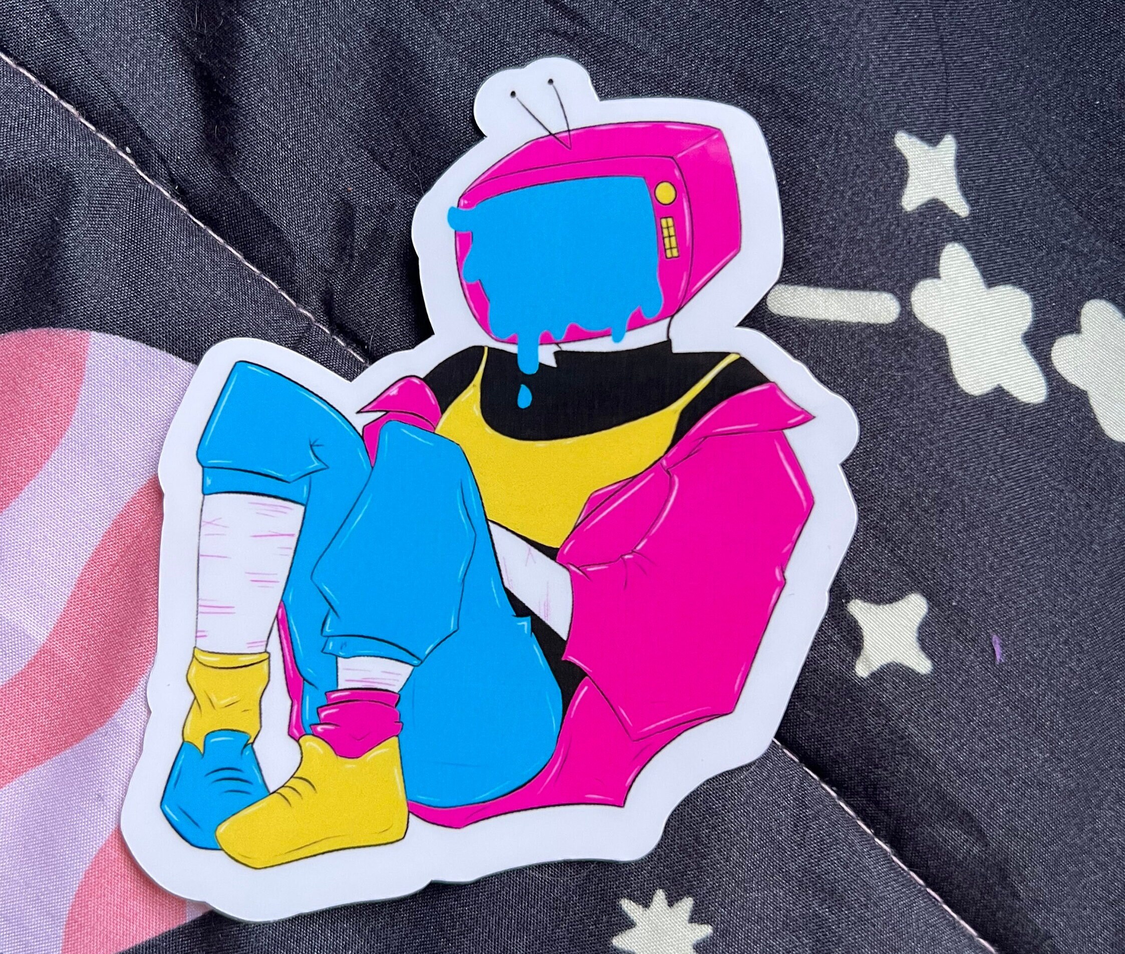 TV Head OC Sticker Design Neon Primary Colors Liquid Drip - Etsy