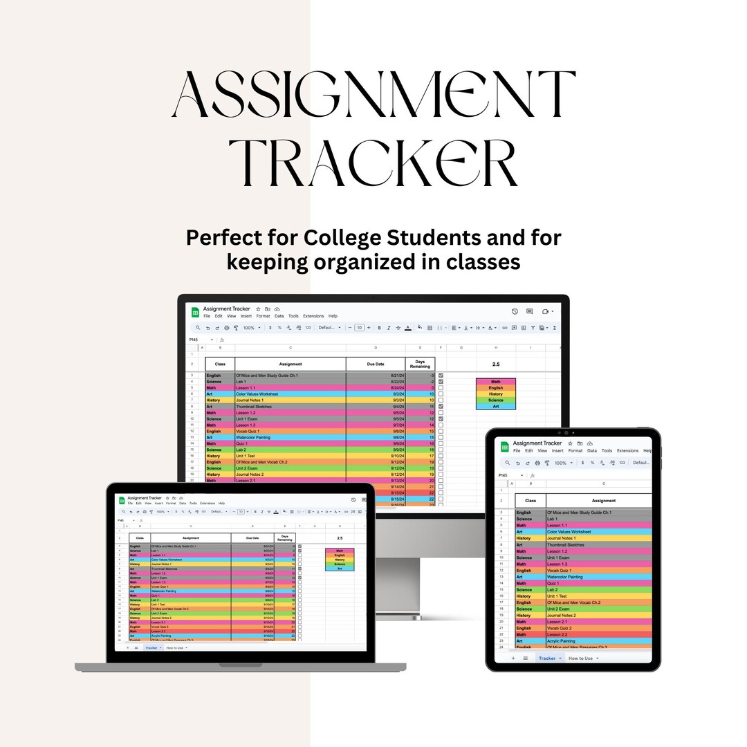 Customizable Assignment Tracker for Students - Etsy