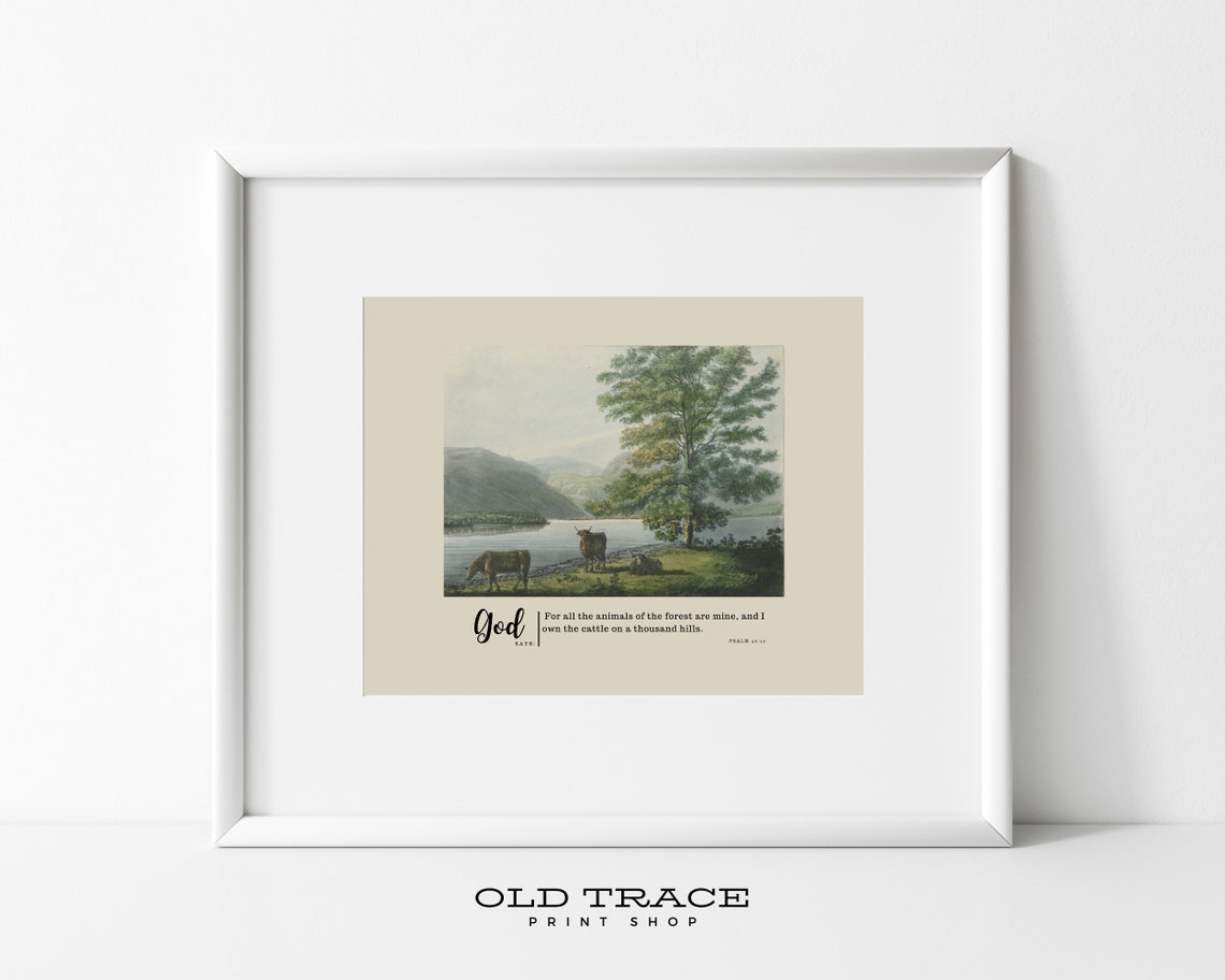 Psalm 50:10 God & Cattle on 1000 Hills Landscape Bible Verse Wall Art ...