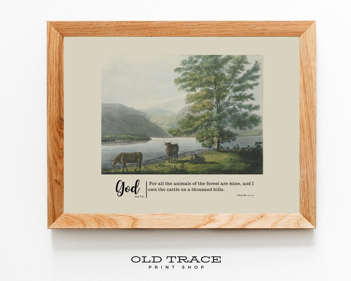 Psalm 50:10 God & Cattle on 1000 Hills Landscape Bible Verse Wall Art ...