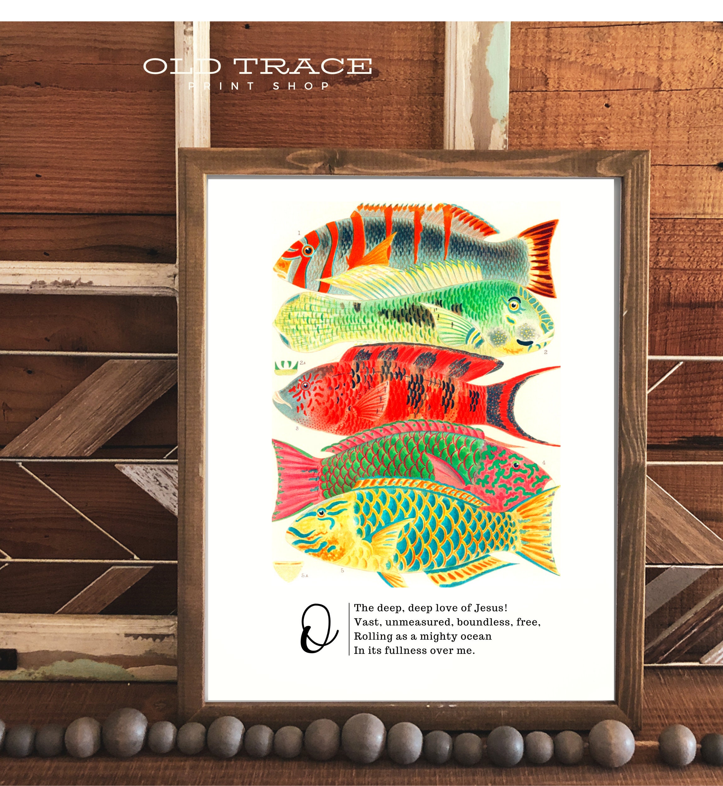 O the Deep Love of Jesus Hymn Fish Sea Bible Verse Song Wall Art ...