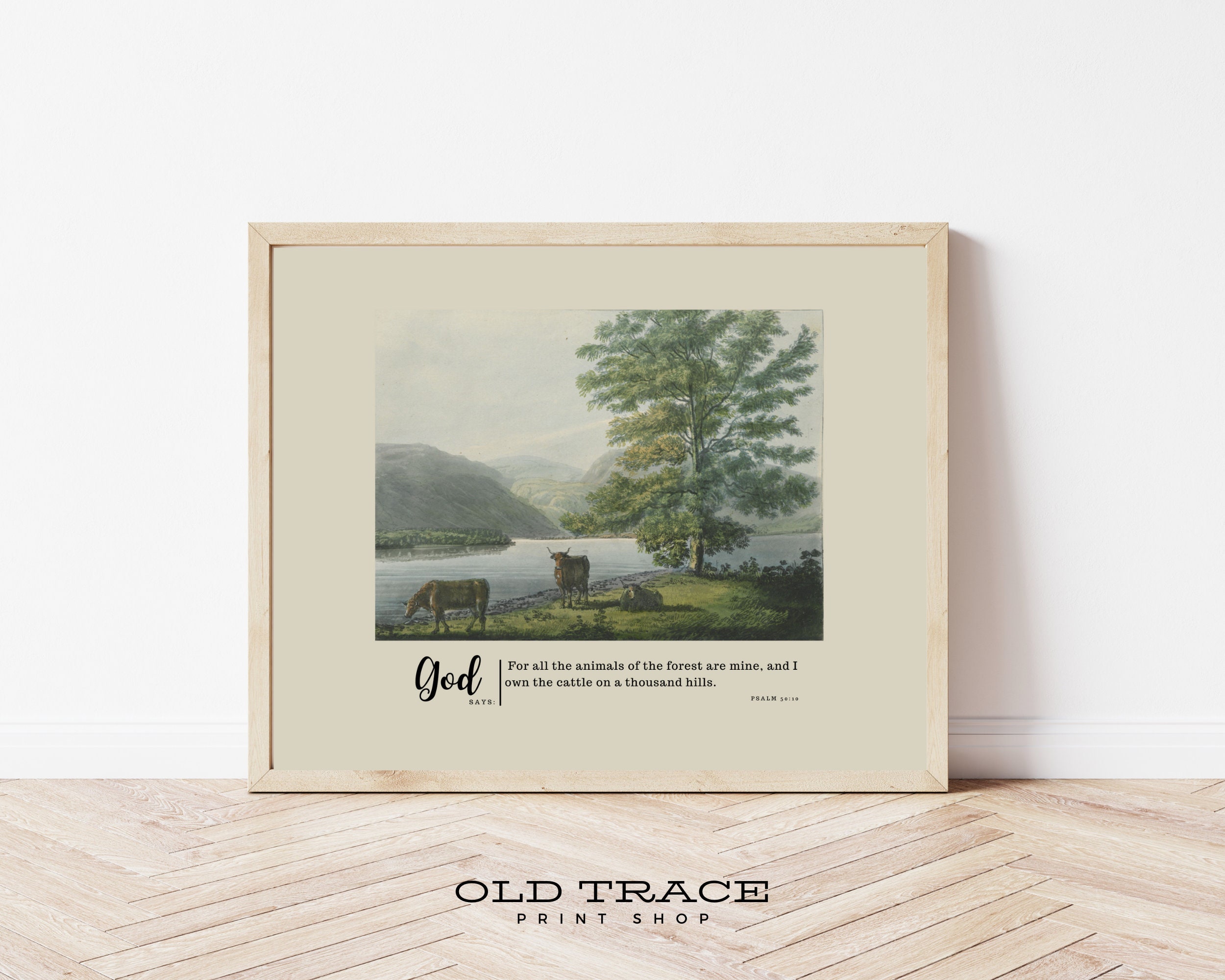 Psalm 50:10 God & Cattle on 1000 Hills Landscape Bible Verse Wall Art ...