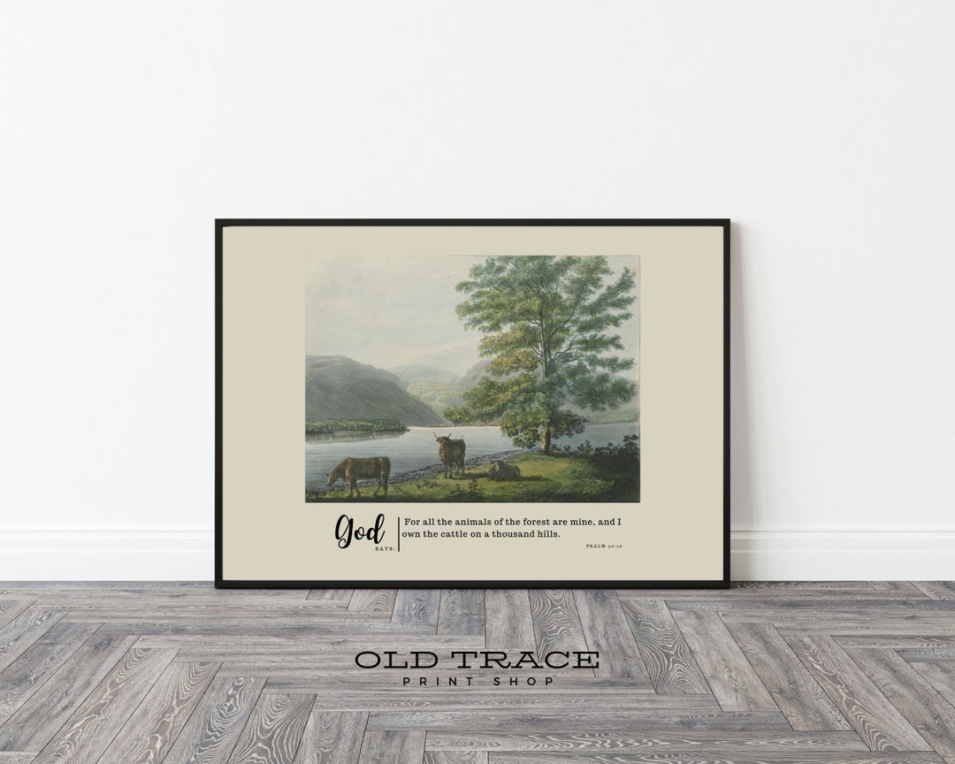 Psalm 50:10 God & Cattle on 1000 Hills Landscape Bible Verse Wall Art ...