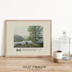 Psalm 50:10 God & Cattle on 1000 Hills Landscape Bible Verse Wall Art ...