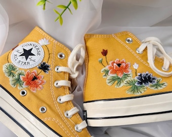Embroidered Converse/flower Converse/custom Converse High Tops Desert ...