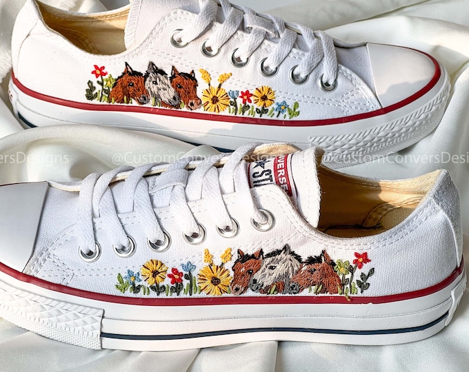 Embroidered Converse/sunflower Converse/custom Converse Low Tops Horses ...