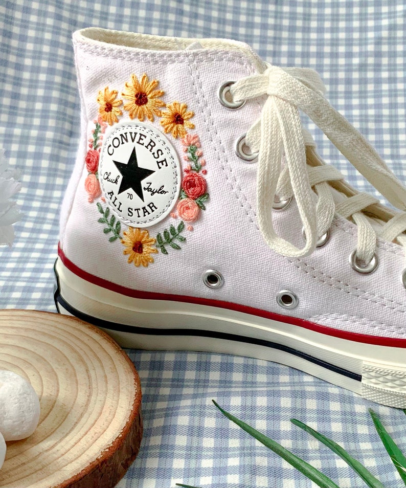 Embroidered Converse/ Converse High Tops Rose Wedding Bouquet/ Wedding ...