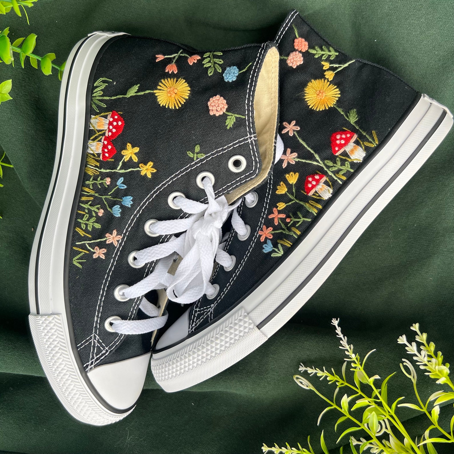 Mushroom Converse/converse High Tops Flower Embroidery and - Etsy