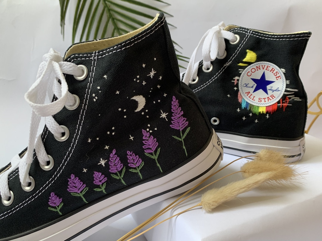Embroidered Converse/flower Converse/converse Custom Lavender ...