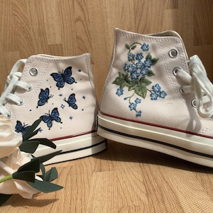 Embroidered Converse/converse High Tops Blue Butterfly and Flowers ...