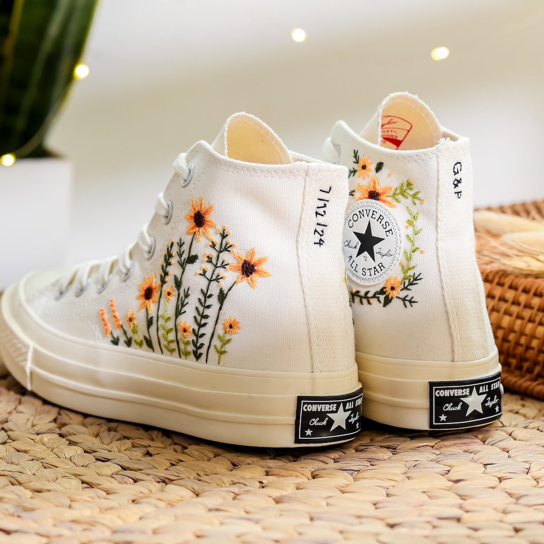 Custom Wedding Converse Embroidered Sunflower for Bride, Wedding Flower ...