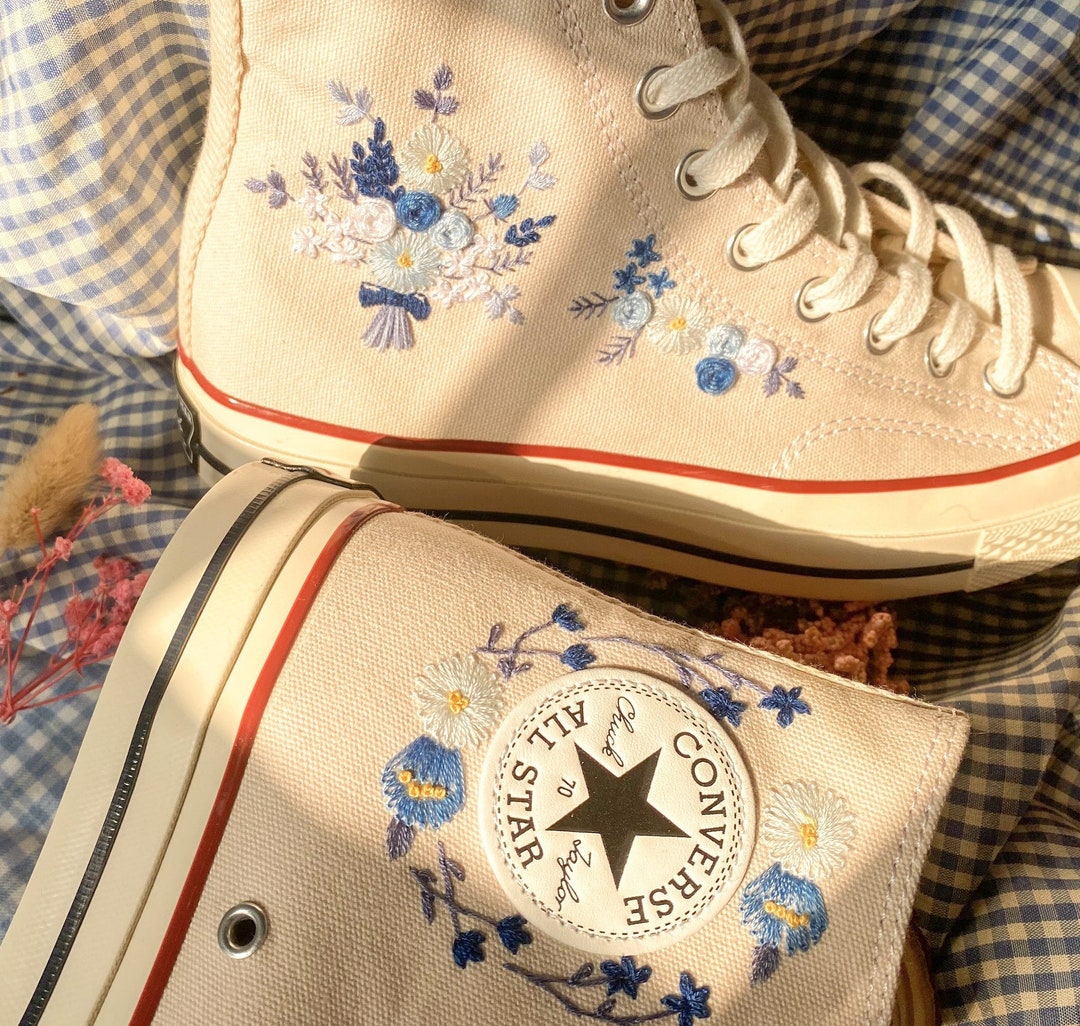 Embroidered Converse/wedding Converse/ Custom Flower - Etsy