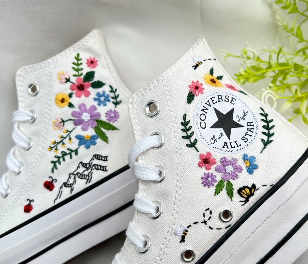Embroidered Converse/custom Converse Platform/wedding Converse - Etsy