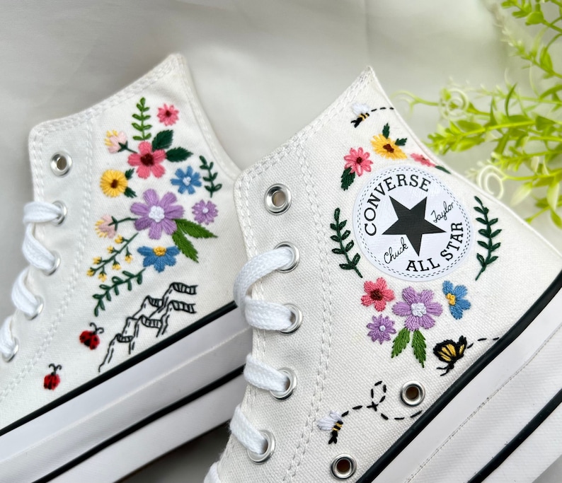 Embroidered Converse/custom Converse Platform/wedding Converse Mountain ...