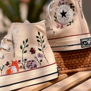 Embroidered Converse Hi Tops/converse Pet Chuck Taylor 1970s/custom Fox ...
