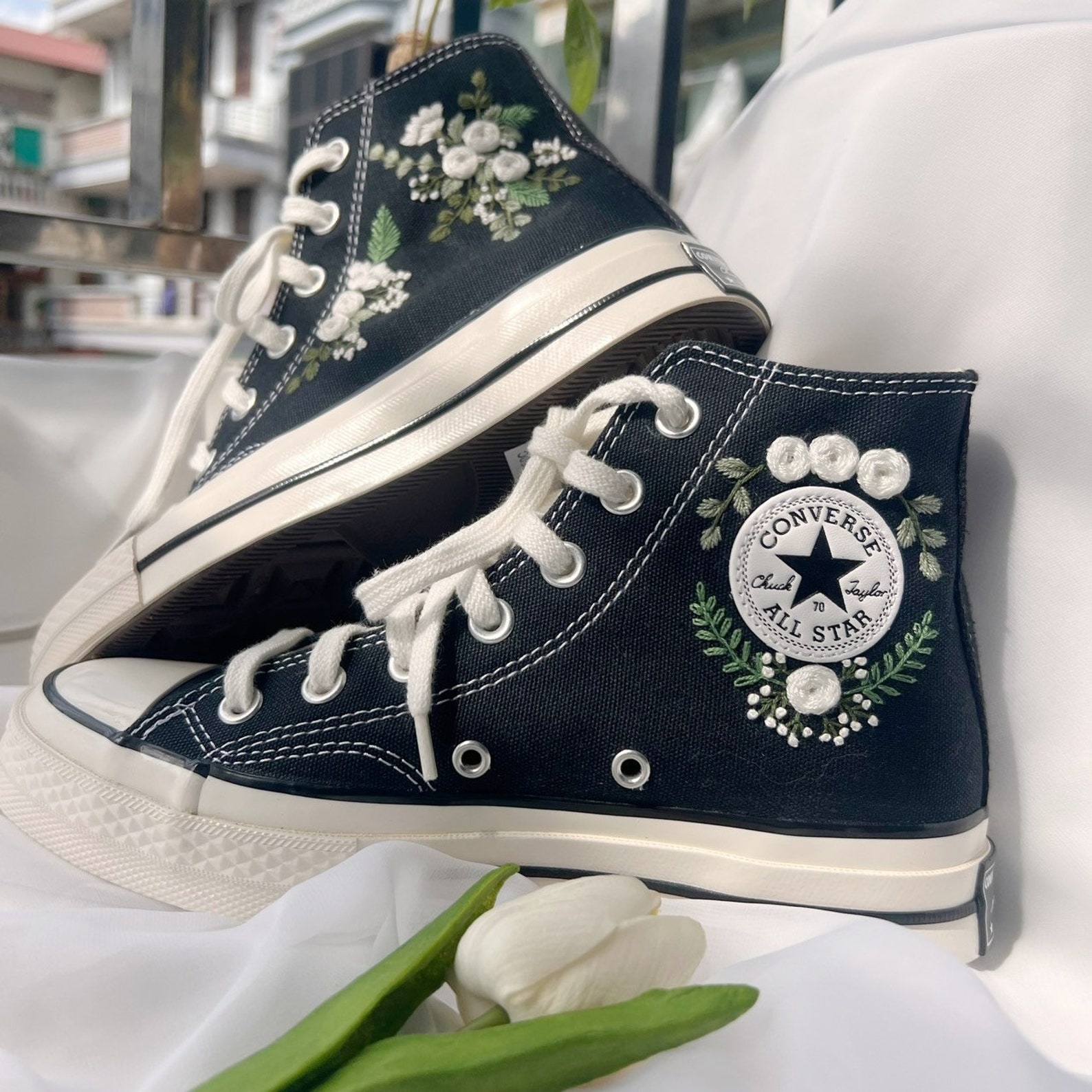 Embroidered Converse/converse Custom Flower Embroidery /bridal Converse ...