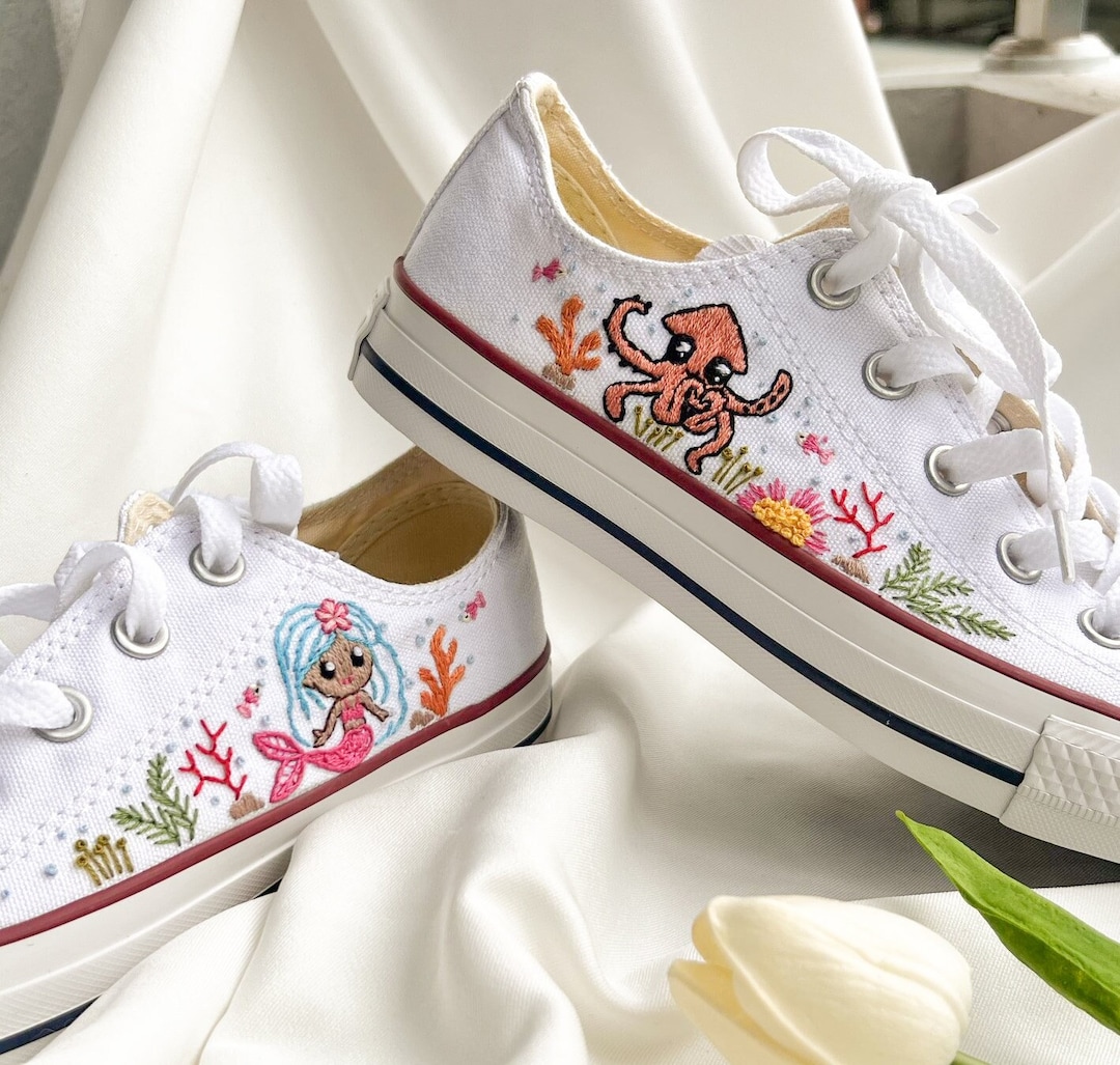 Embroidered Converse Chuck Taylor Low Tops/custom Low Converse Mermaids ...