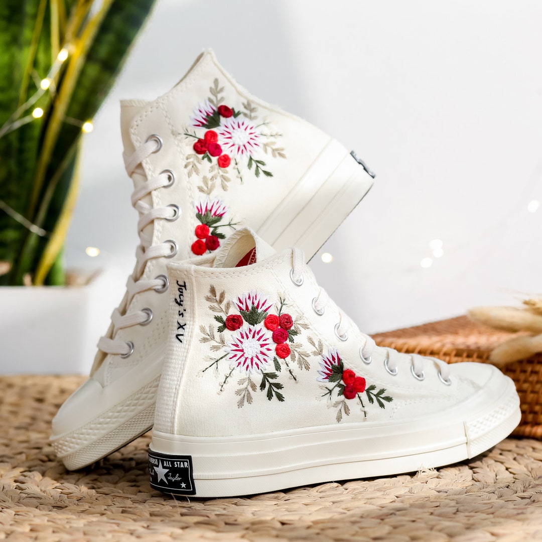 Custom Wedding Converse for Bride ,bridal Flowers Embroidered Shoes ...