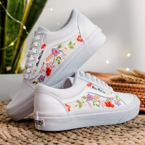 Custom Embroidered Vans, Bridal Flower Embroidered Shoes Wedding ...