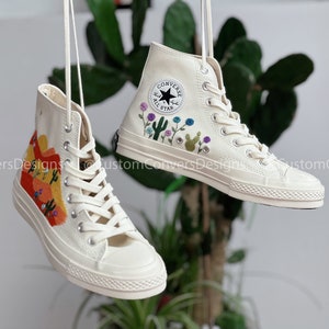 Embroidered Converse/flower Converse/custom Converse High Tops Desert ...