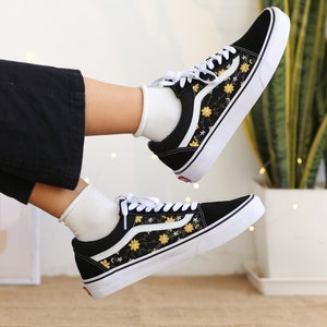 Custom Vans Yellow Flowers Embroidered Shoes, Sunflower Embroidered ...