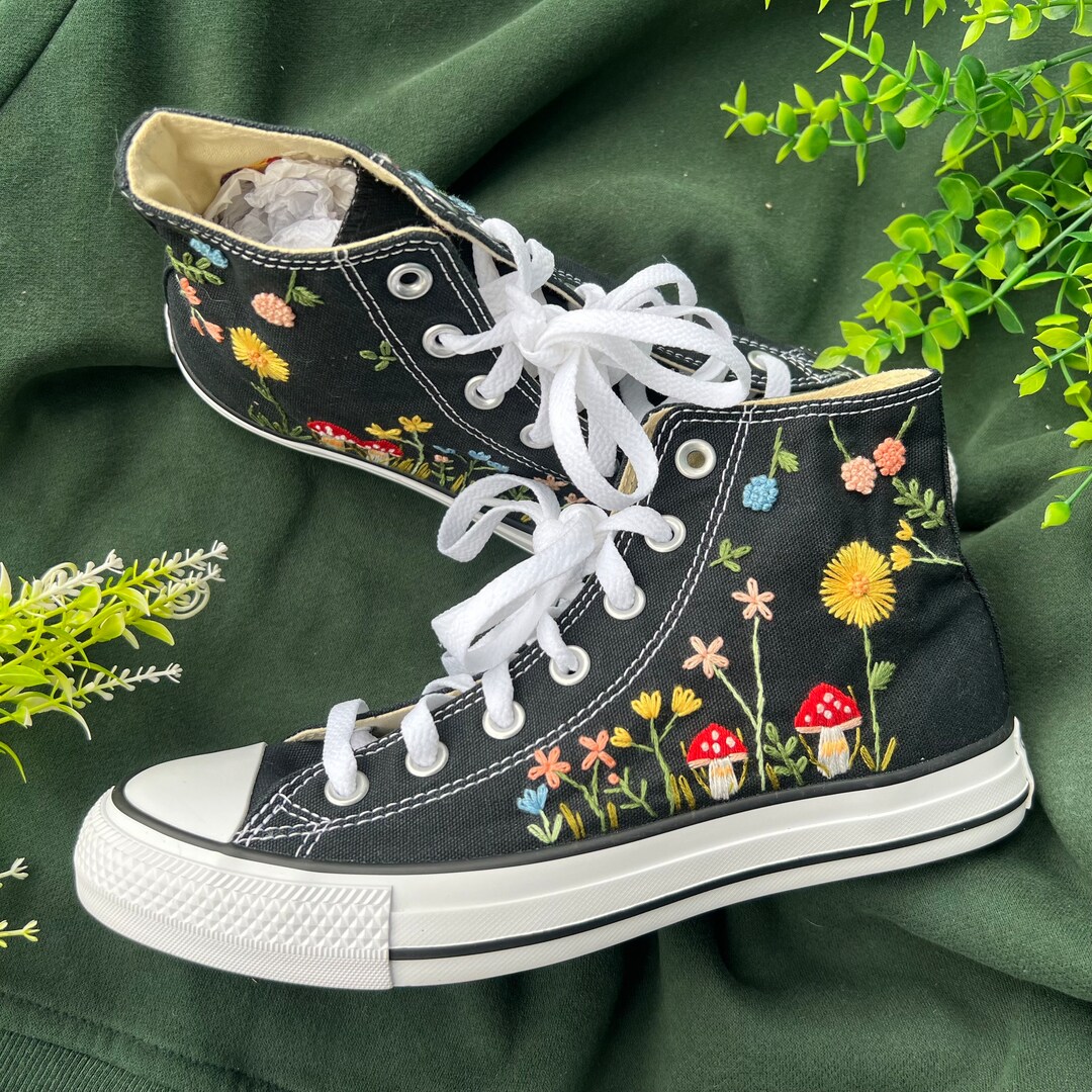 Mushroom Converse/converse High Tops Flower Embroidery and Kawaii ...