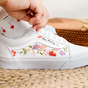 Custom Embroidered Vans, Bridal Flower Embroidered Shoes Wedding ...