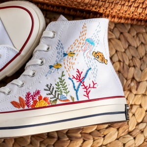 Custom Embroidery Converse 1970s, Ocean Embroidered Shoes, Fish and ...