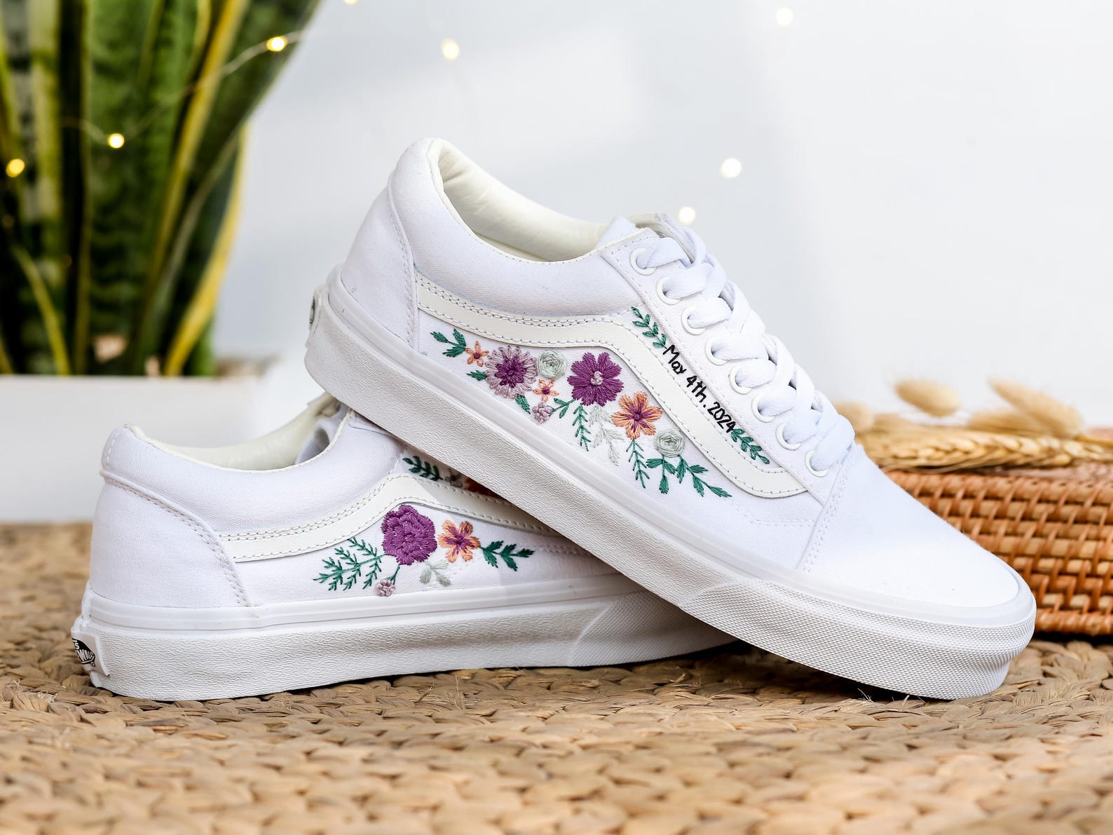 Custom Embroidered Vans, Wedding Vans Embroidery Flower, Purple Bridal ...