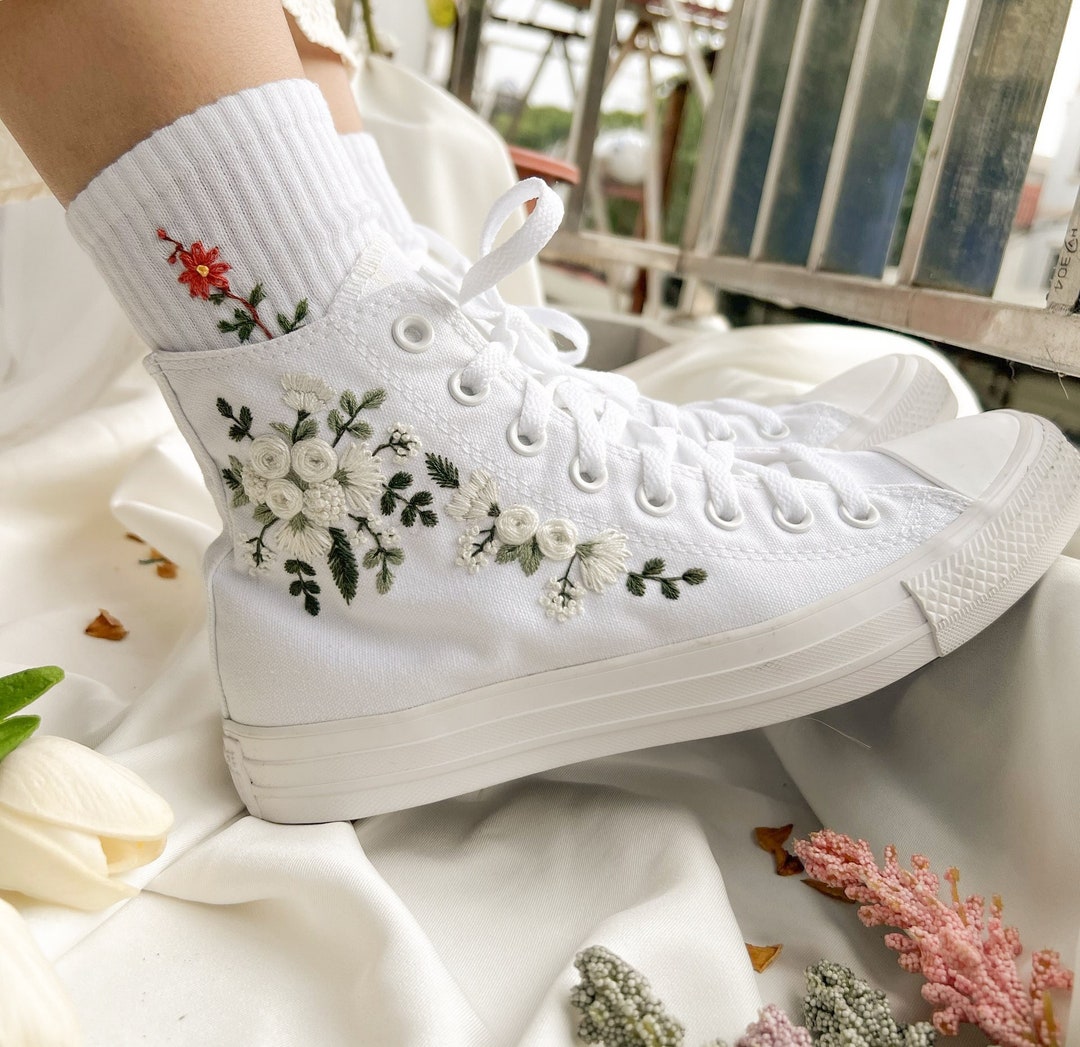 Bridal Converse/embroidered Converse/embroidered Sneakers Wedding White ...