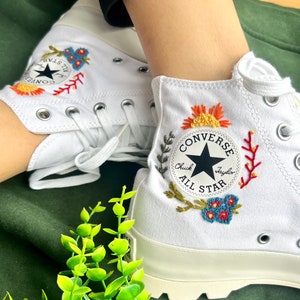 Custom Converse Hi Tops/embroidered Converse Serrated Platform/flower ...