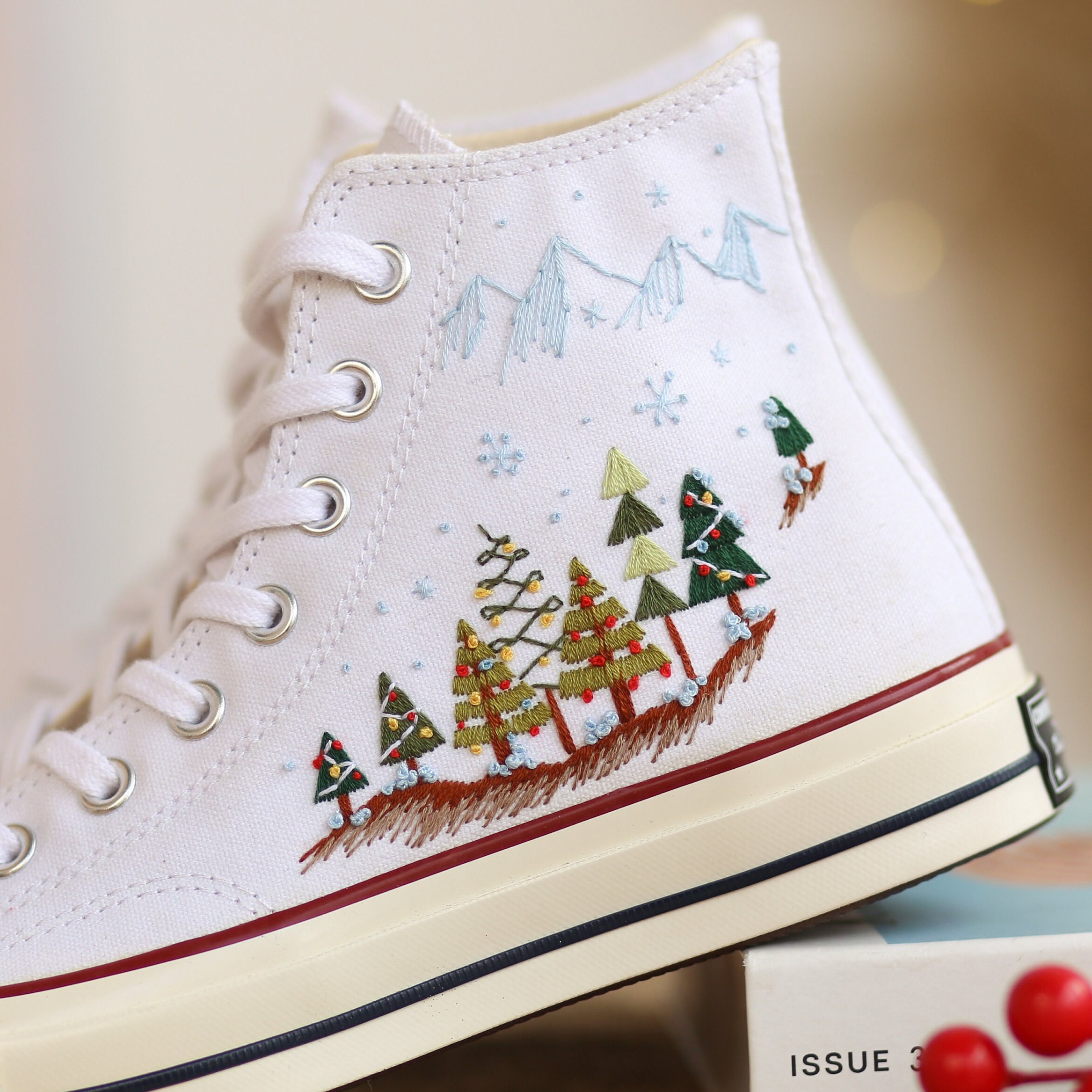 Hand Embroidered Converse High Top Personalized Holiday Christmas Shoes ...