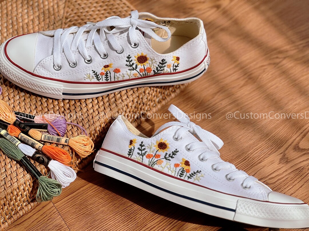 Embroidered Converse/converse Sunflower/low Converse With Wildflower ...