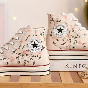 Custom Converse Embroidery, Pink Flower Embroidered Converse Custom ...