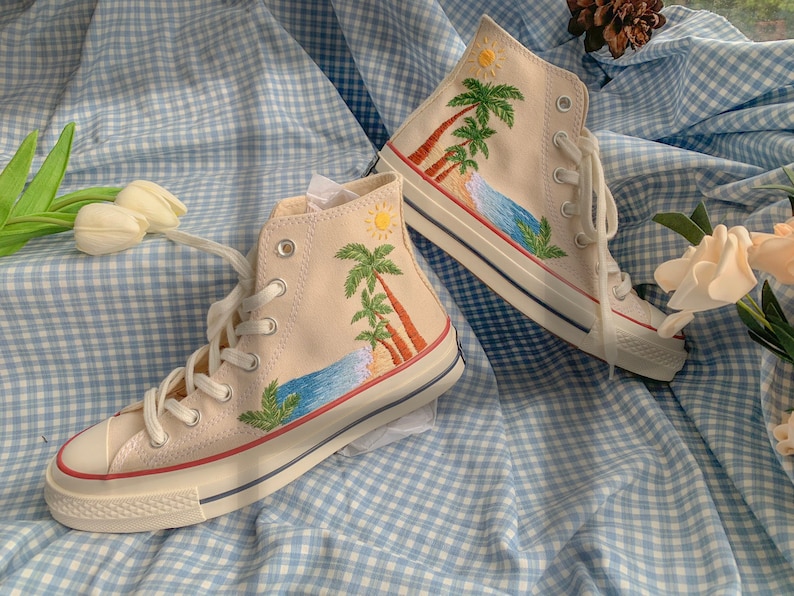 Embroidered Converse/ Converse Custom Coconut Tree and Beach - Etsy