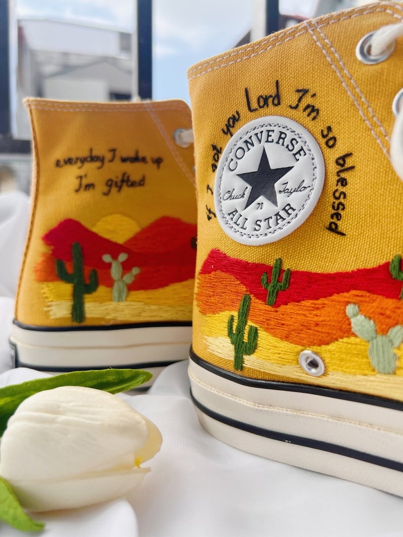 Converse High Tops/embroidered Converse/custom Desert and Cactus ...