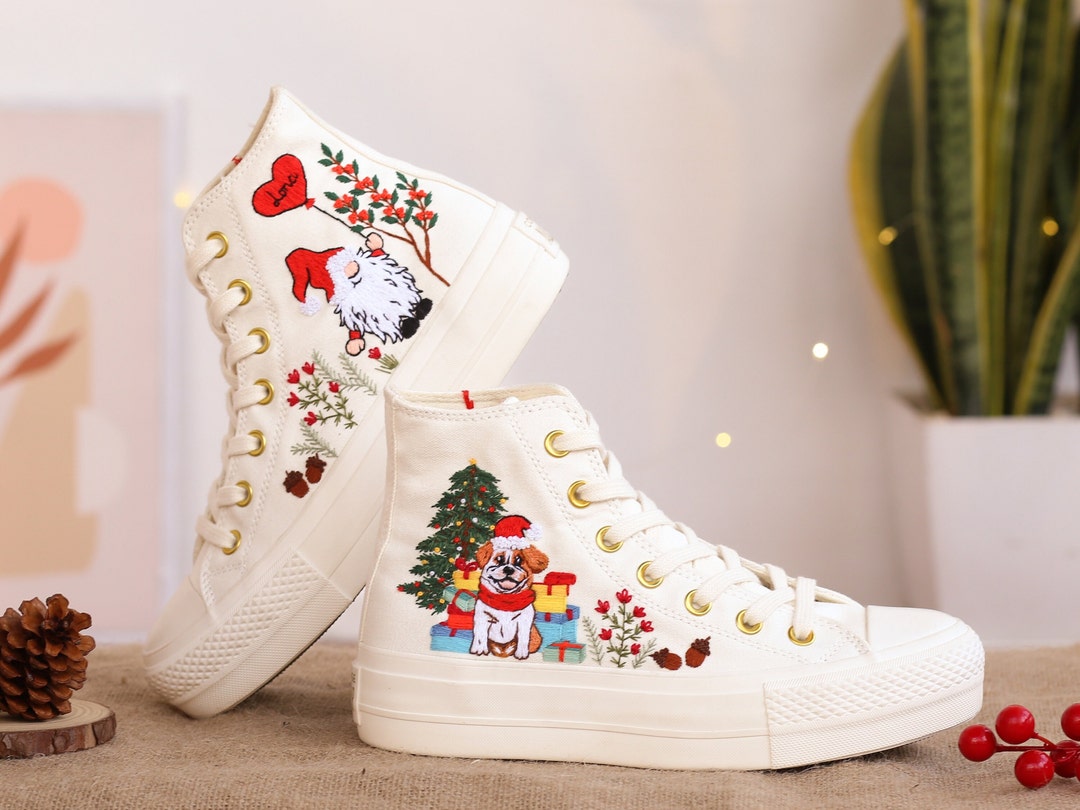 Custom Converse Platform Embroidered Dog Christmas Shoes, Puppy ...